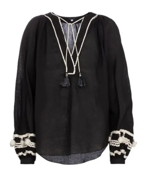 Johanna Ortiz Cursos Del Rio Embroidered Linen And Cotton Blouse - Black