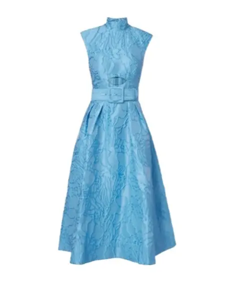 Rebecca Vallance Aegir Belted Jacquard Midi Dress - Blue