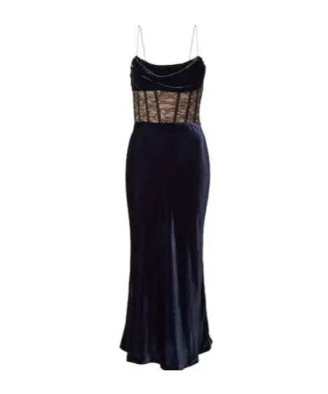 Rebecca Vallance Minerva Velvet Bustier Gown With Lace Trim - Black