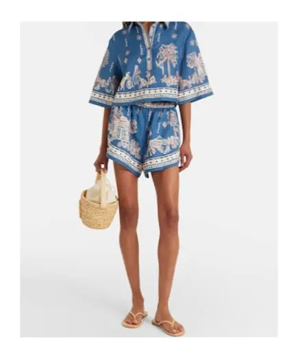 ALEMAIS Acacia Printed Cropped Linen Shirt