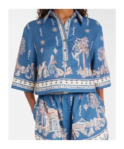 ALEMAIS Acacia Printed Cropped Linen Shirt
