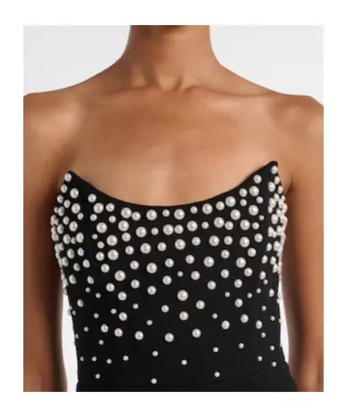 Rebecca Vallance Lynette Embellished Crepe Bustier Gown
