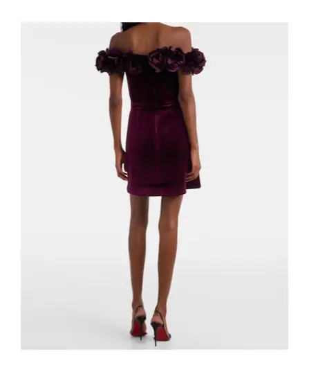 Rebecca Vallance Velvet Floral Appliqué Off-the-shoulder Mini Dress