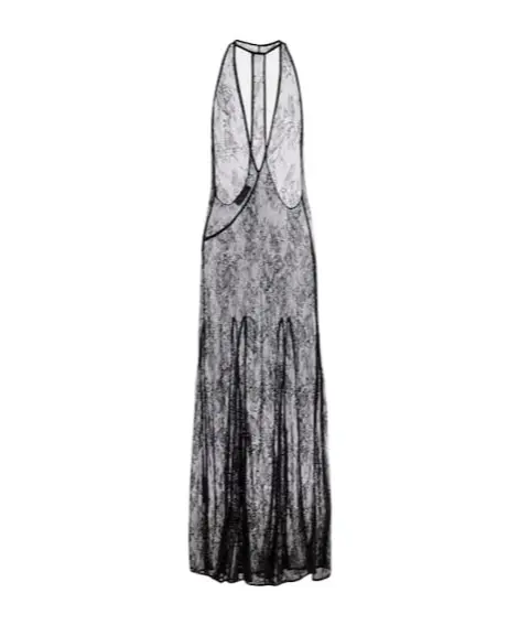 ADRIANA DEGREAS Sheer Open-back Lace Maxi Dress - Gray