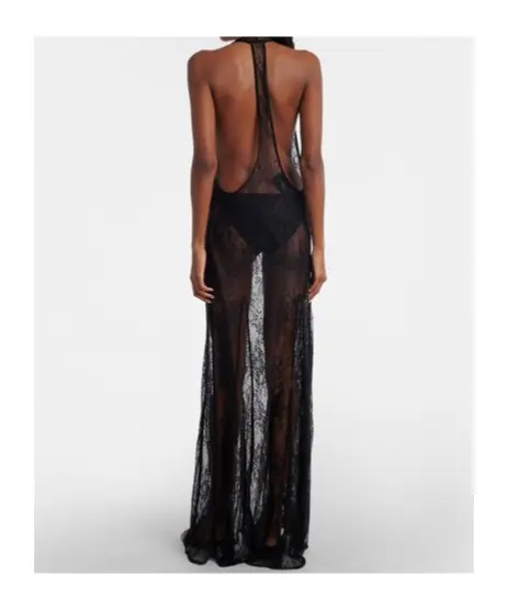 ADRIANA DEGREAS Sheer Lace Maxi Dress