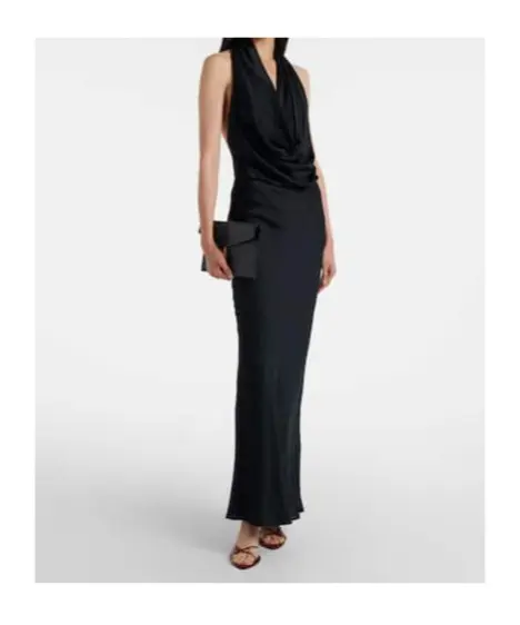 Staud Poppi Draped Halterneck Silk-blend Gown