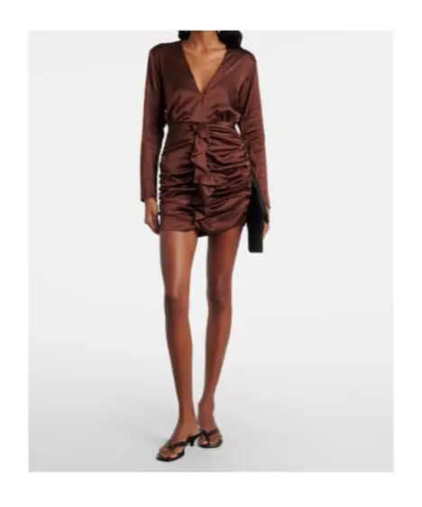 Poupette St Barth Ruffled Satin Minidress