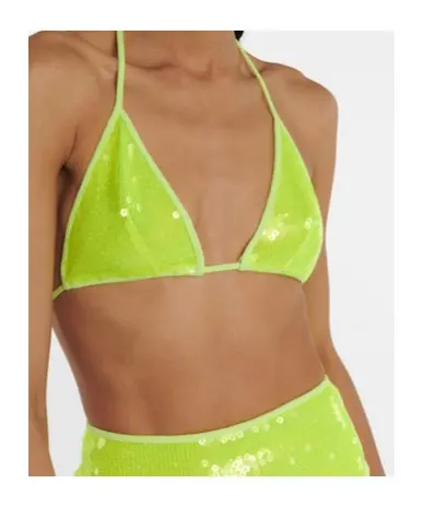 David Koma Sequined Triangle Bikini Top
