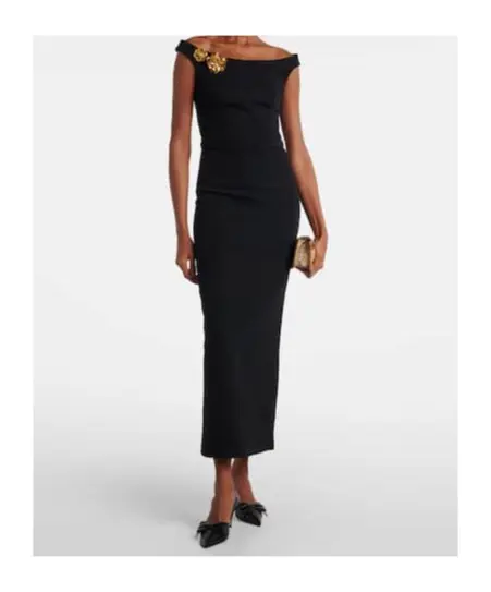 SAFIYAA LONDON Belted Embellished Crepe Maxi Dress