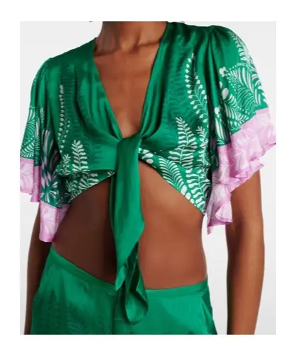 Poupette St Barth Rose Satin Crop Top