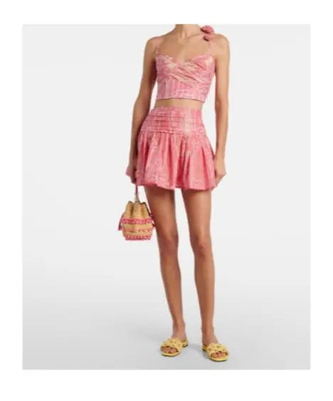 Poupette St Barth Colleen Printed Cotton-blend Lamé Mini Skirt