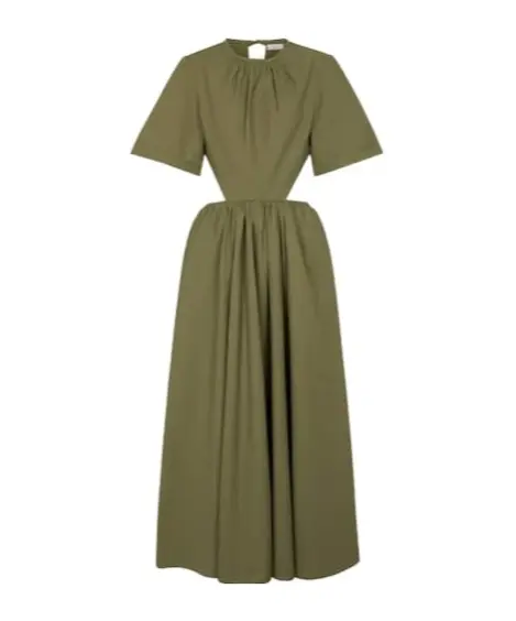 DEVEAUX Cutout Poplin Midi Dress - Green