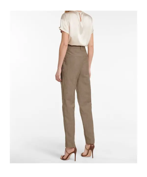 Brunello Cucinelli High-rise Straight Wool And Linen Pants