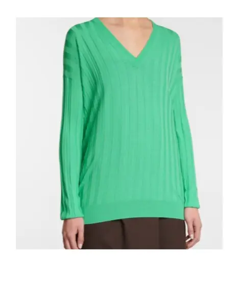 Plan C Ribbed V-neck Long Sleeve Sweater