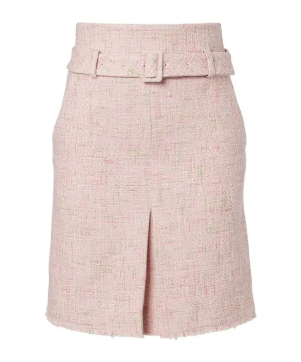 SHUSHU/TONG Belted Cotton-blend Tweed Pencil Skirt - Pink