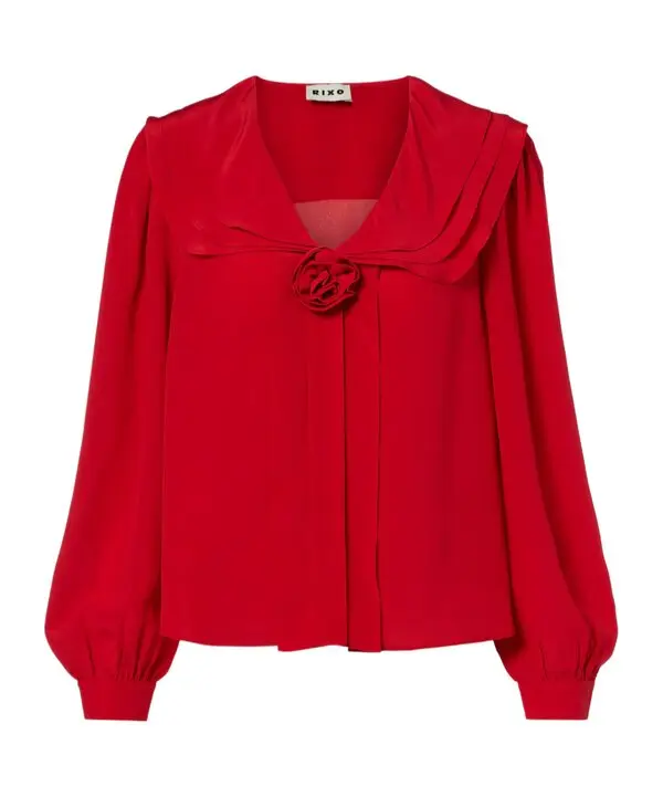 Rixo Emelin Floral-appliqué Silk Blouse