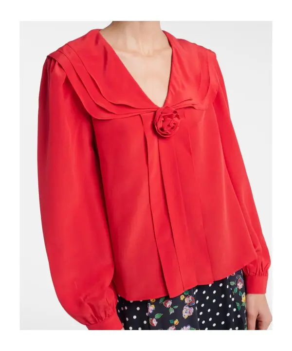 Rixo Emelin Floral-appliqué Silk Blouse