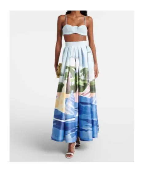 LEO Printed Pleated Maxi Skirt