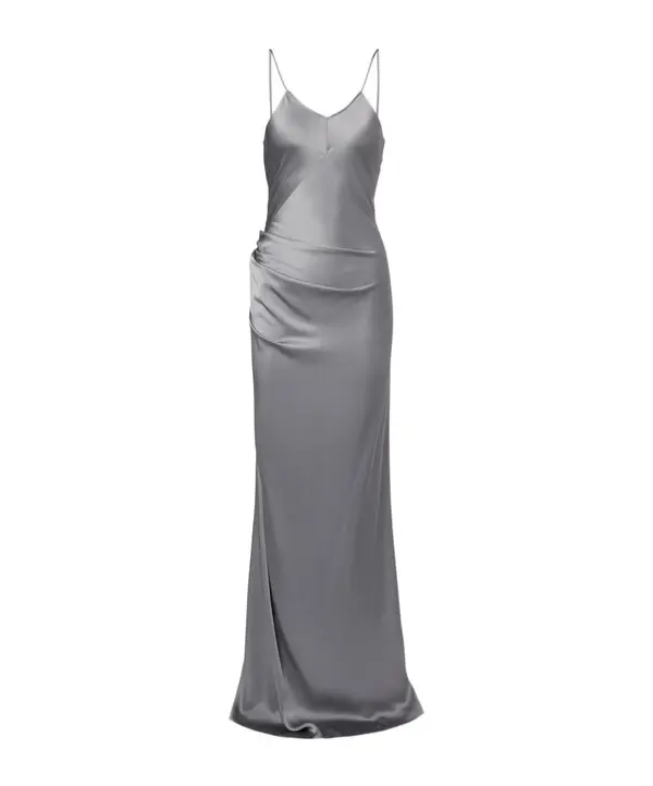 Victoria Beckham Satin Halter Maxi Dress - Metallic