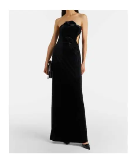 LEO Marilyn Cutout Floral-appliqué Velvet Gown