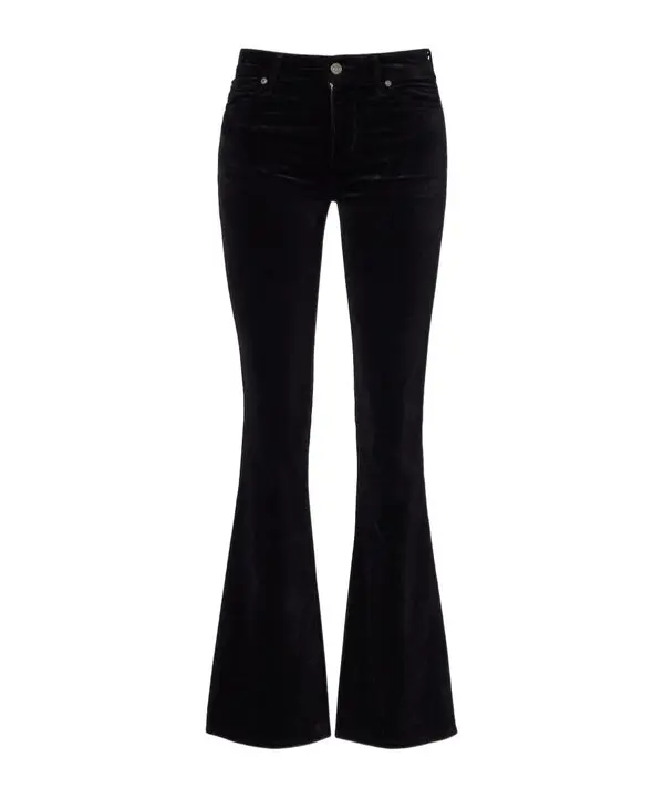 7 For All Mankind Leggy Bootcut Mid-rise Cotton-blend Velvet Bootcut Pants - Black