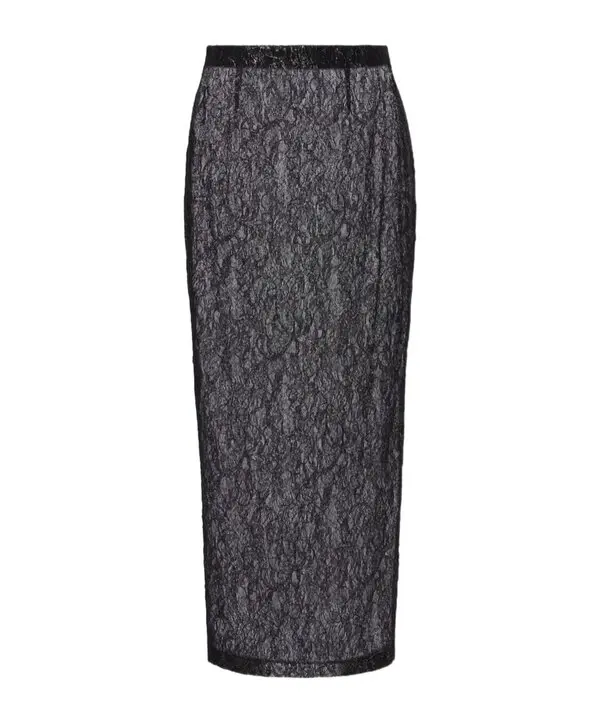 Wardrobe.NYC Floral Lace Midi Skirt - Black