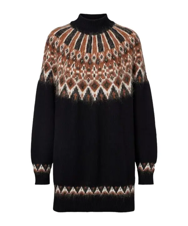 Staud Liza Fair Isle Wool-blend Sweater Dress - Black