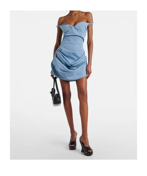 Magda Butrym Gathered Off-shoulder Denim Minidress