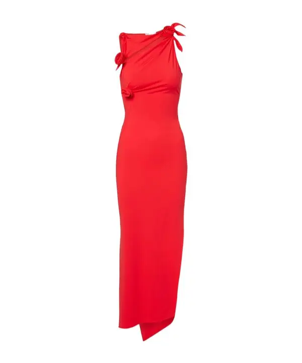 Coperni Asymmetric Floral Applique Maxi Dress - Red