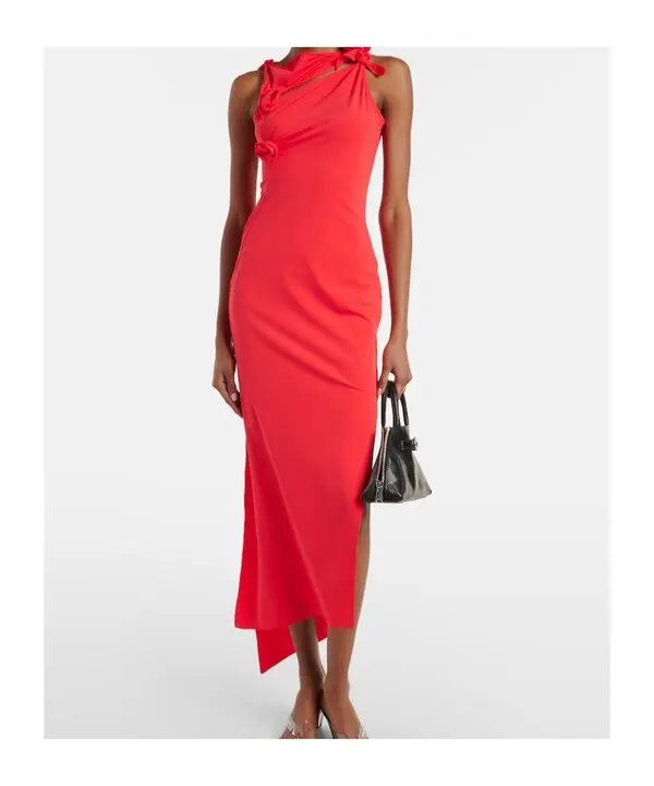 Coperni Asymmetric Floral Applique Maxi Dress