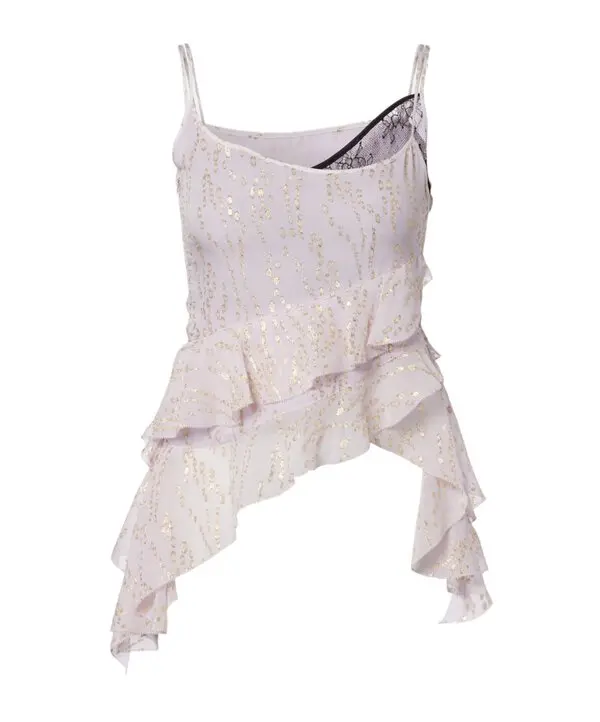 JACQUES WEI Printed Ruffled Asymmetric Silk-blend Top