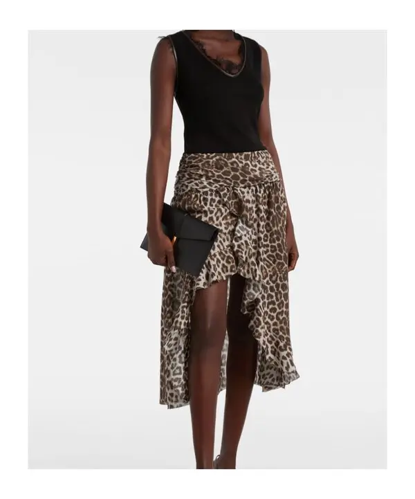 JACQUES WEI Lace-trimmed Leopard-print Asymmetric Midi Dress