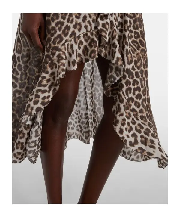 JACQUES WEI Lace-trimmed Leopard-print Asymmetric Midi Dress