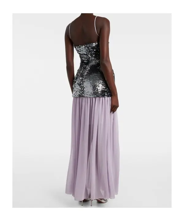 JACQUES WEI Sequined Paneled Maxi Dress
