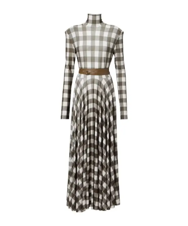 Norma Kamali Checked Turtleneck Jersey Midi Dress