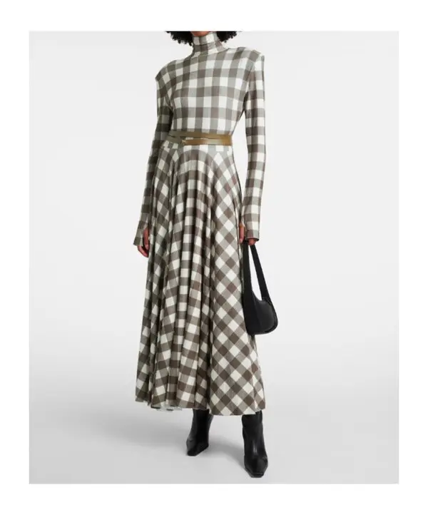 Norma Kamali Checked Turtleneck Jersey Midi Dress