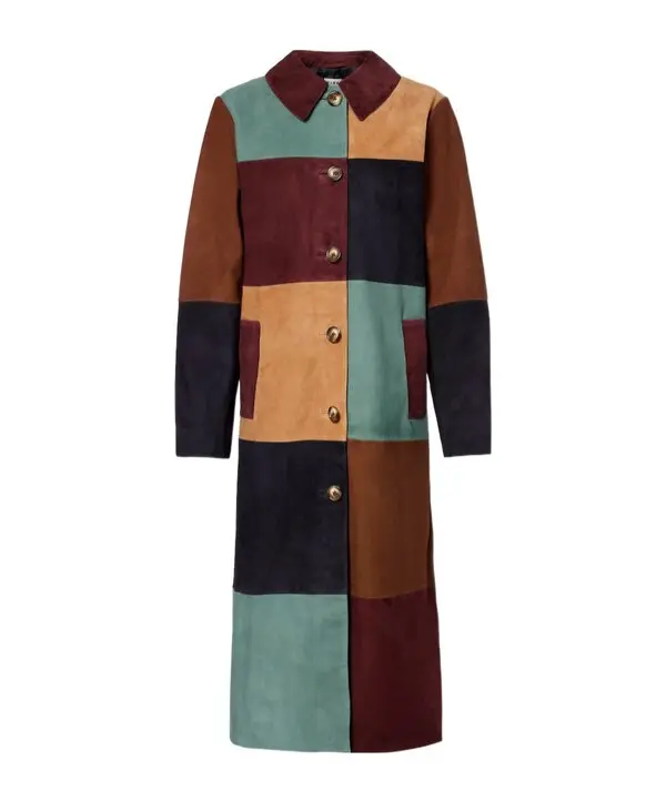 Rixo Patchwork Suede Coat