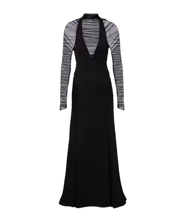 Christopher Esber High Neck Sheer Sleeve Maxi Dress - Black