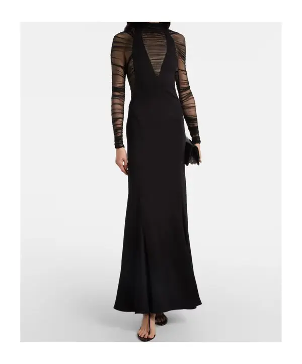 Christopher Esber High Neck Sheer Sleeve Maxi Dress