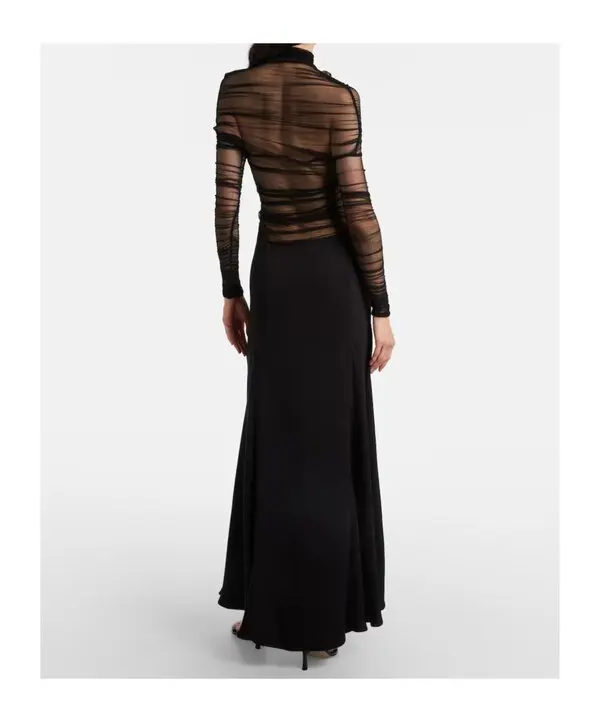 Christopher Esber High Neck Sheer Sleeve Maxi Dress