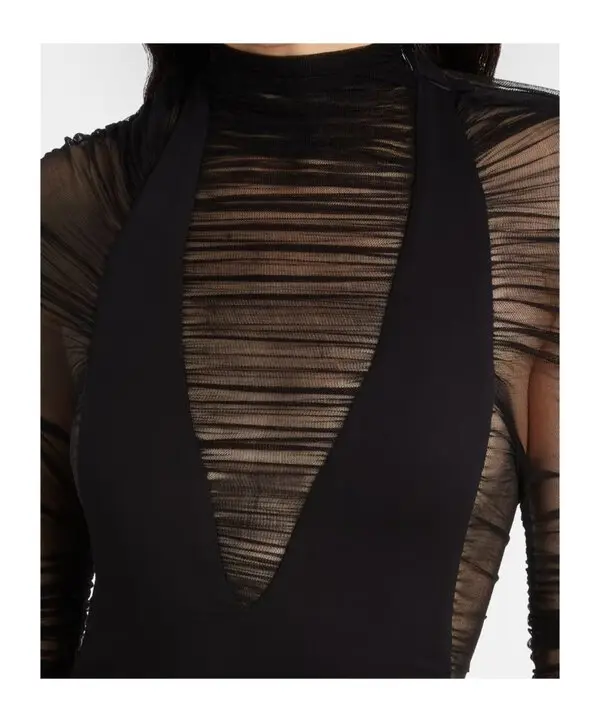 Christopher Esber High Neck Sheer Sleeve Maxi Dress