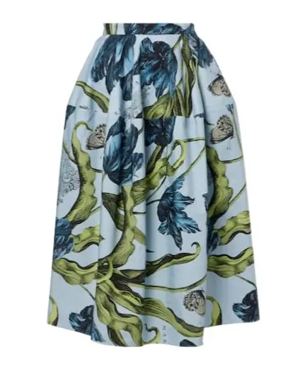 Erdem Floral Cotton Poplin Midi Skirt - Gray