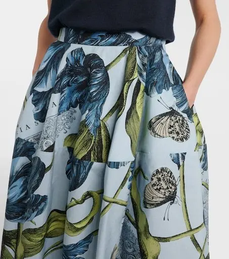 Erdem Floral Cotton Poplin Midi Skirt