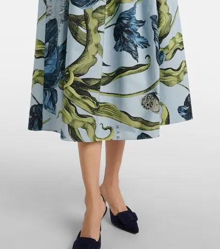 Erdem Floral Cotton Poplin Midi Skirt