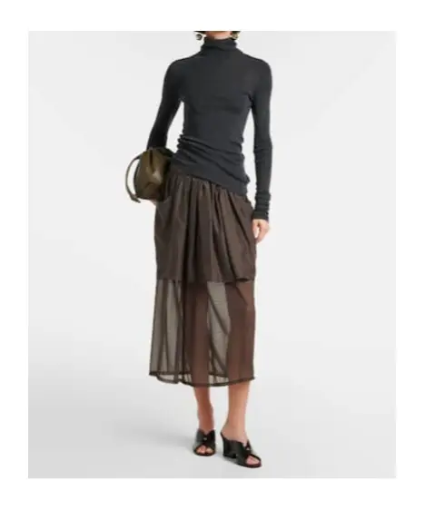 LEMAIRE Draped Semi-sheer Silk Midi Skirt