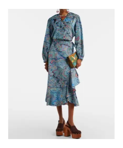 Etro Printed Ruffled Cotton-blend Midi Skirt