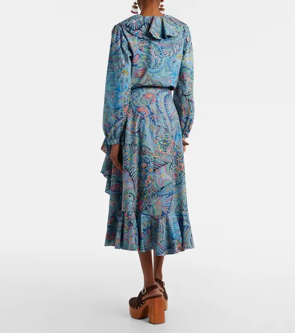 Etro Printed Ruffled Cotton-blend Midi Skirt