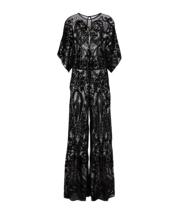 Norma Kamali Obie Sequined Semi-sheer Mesh Jumpsuit
