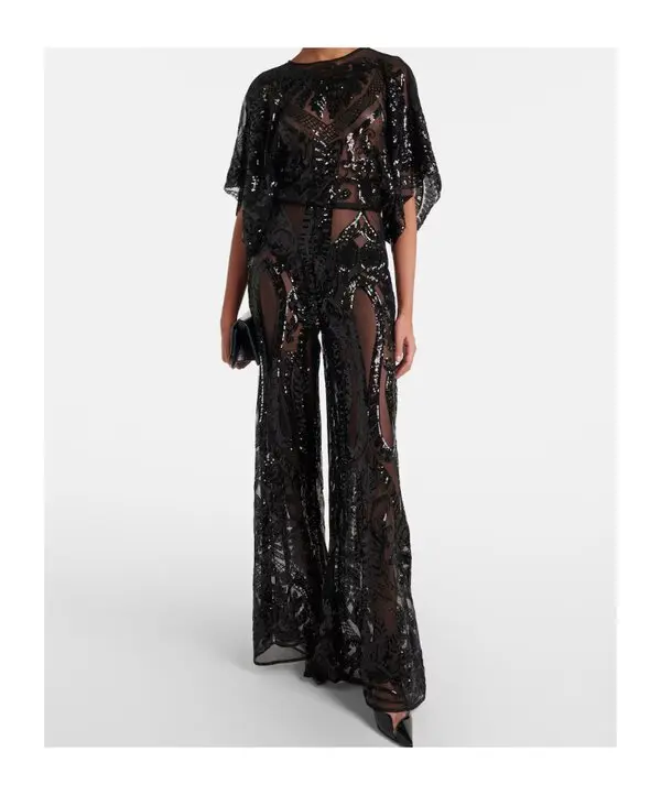 Norma Kamali Obie Sequined Semi-sheer Mesh Jumpsuit