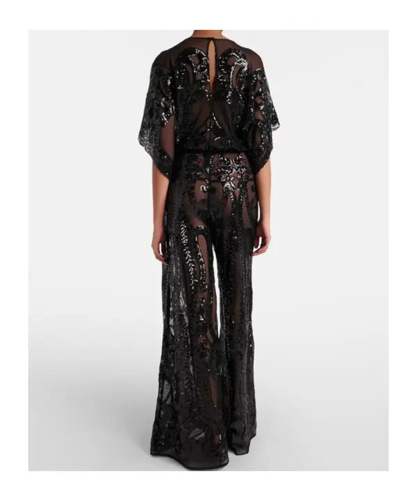 Norma Kamali Obie Sequined Semi-sheer Mesh Jumpsuit